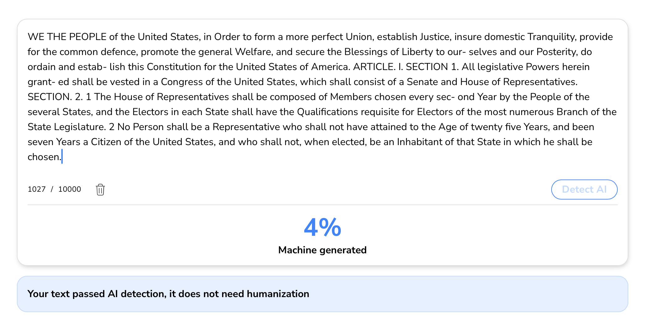 That time when the American Constitution resulted as AI-generated